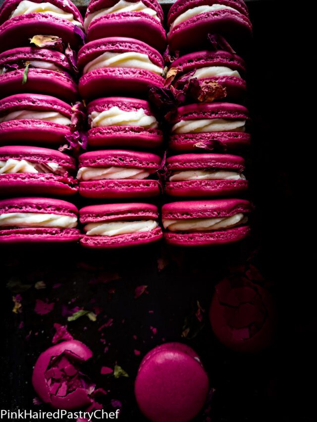 Rhubarb Rosewater Macarons Recipe - Pink Haired Pastry Chef
