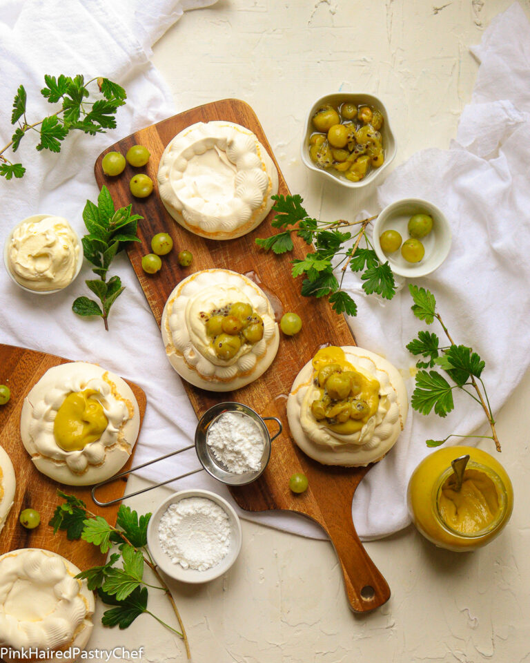 Mini Gooseberry Pavlovas Recipe - Pink Haired Pastry Chef
