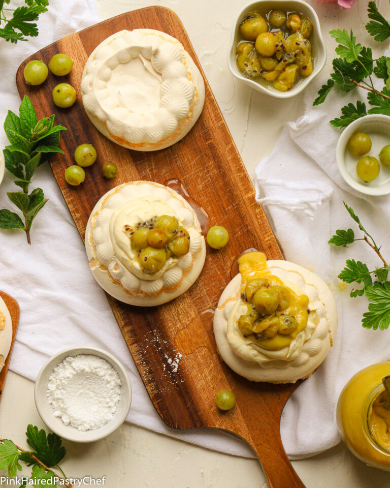 Mini Gooseberry Pavlovas Recipe - Pink Haired Pastry Chef
