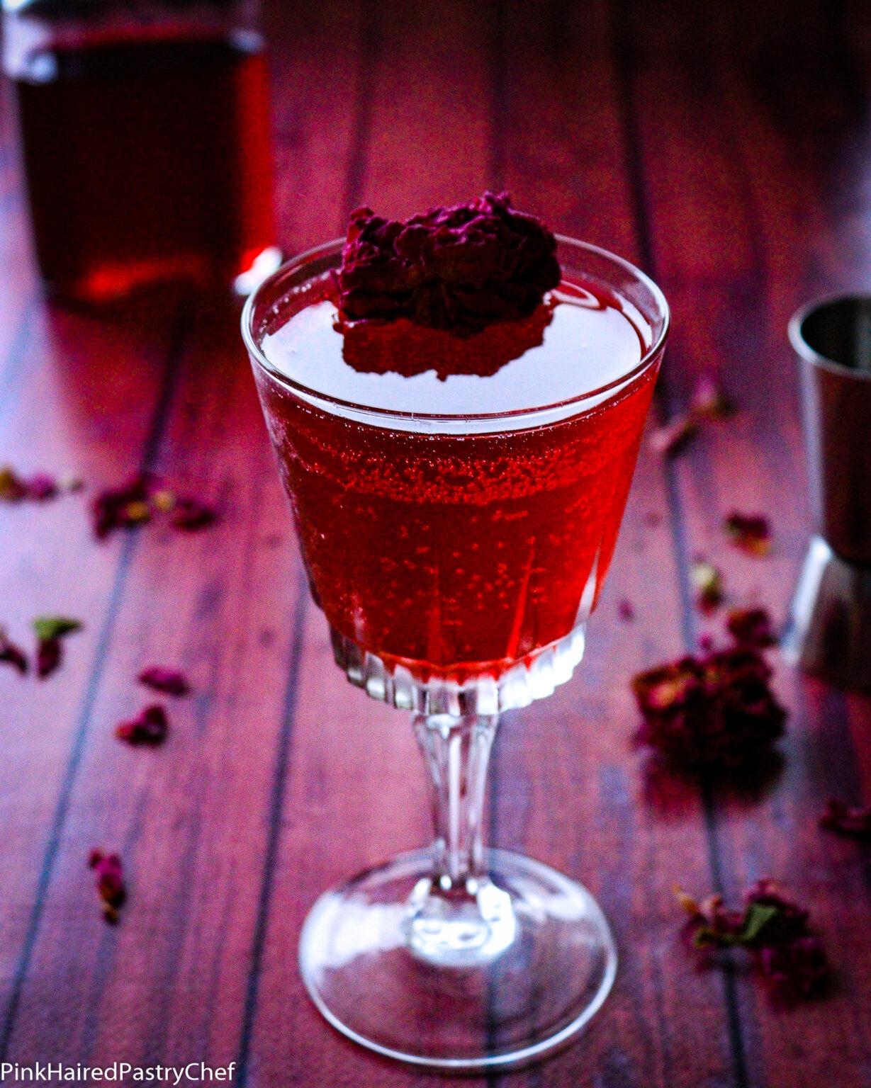 Rose Hibiscus Tom Collins Cocktail Recipe - Pink Haired Pastry Chef