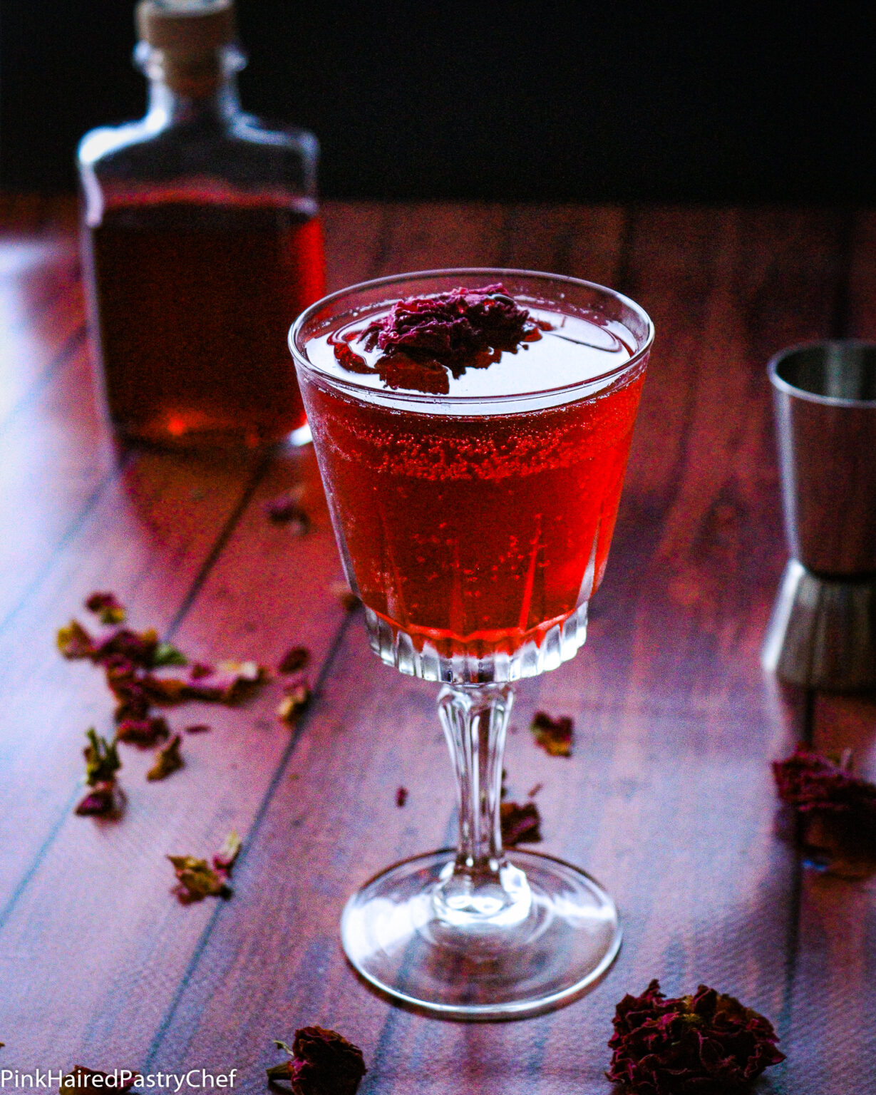 Rose Hibiscus Tom Collins Cocktail Recipe - Pink Haired Pastry Chef
