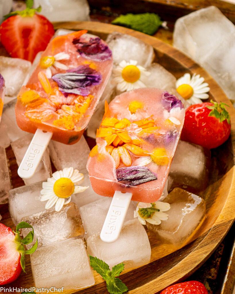 Strawberry Hemp Floral Frozen Pops Recipe - Pink Haired Pastry Chef