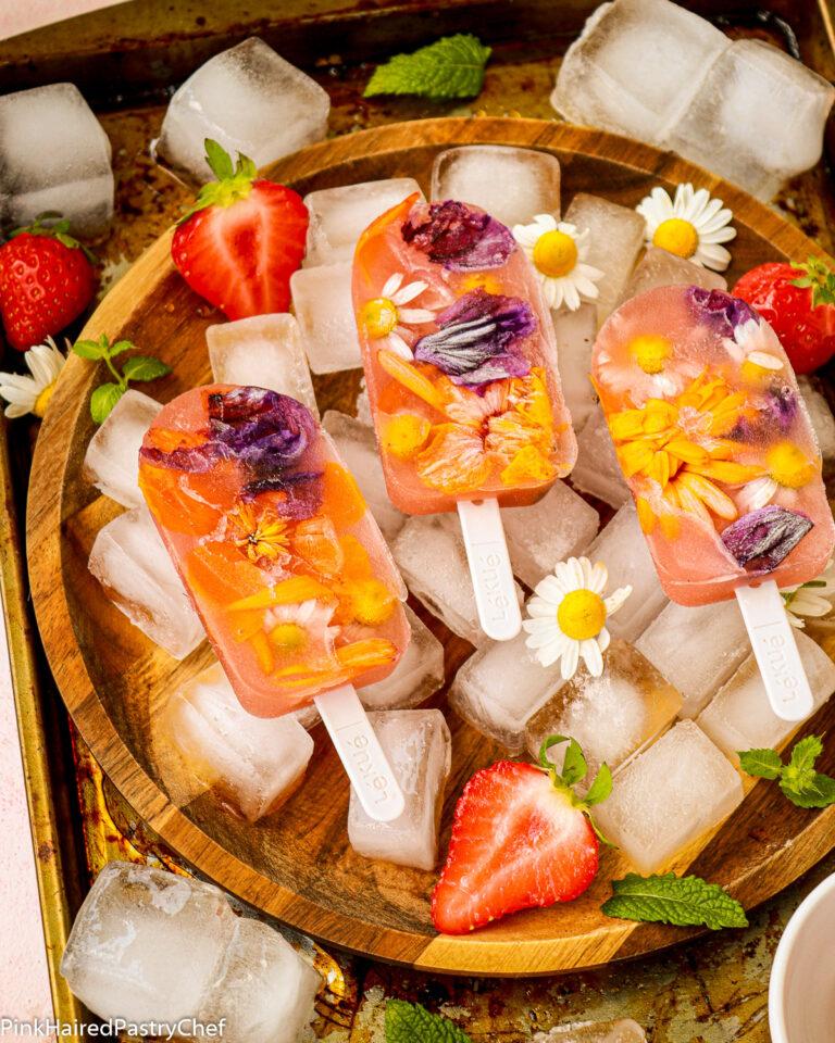 Strawberry Hemp Floral Frozen Pops Recipe - Pink Haired Pastry Chef