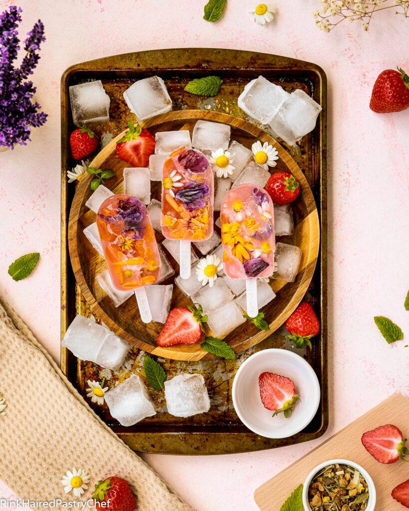 Strawberry Hemp Floral Frozen Pops Recipe - Pink Haired Pastry Chef