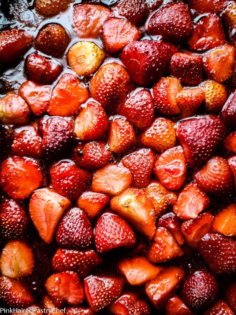 Roasted Strawberry Mascarpone Sponge Cake Recipe - Pink Haired Pastry Chef