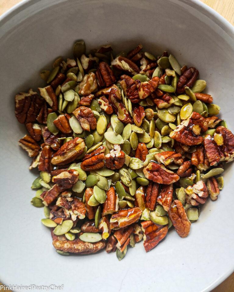 Maple Candied Pumpkin Seeds and Pecans Recipe - Pink Haired Pastry Chef