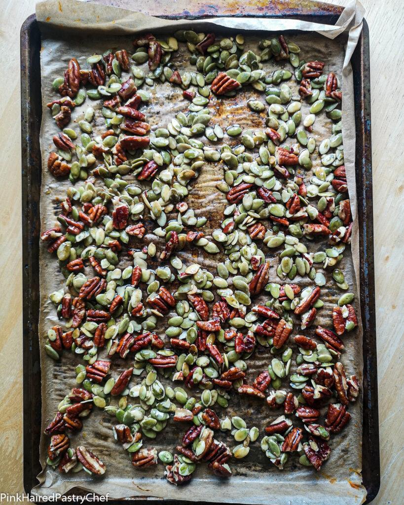 Maple Candied Pumpkin Seeds and Pecans Recipe - Pink Haired Pastry Chef