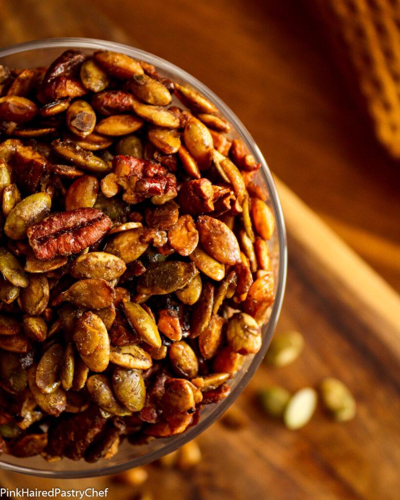 Maple Candied Pumpkin Seeds and Pecans Recipe - Pink Haired Pastry Chef