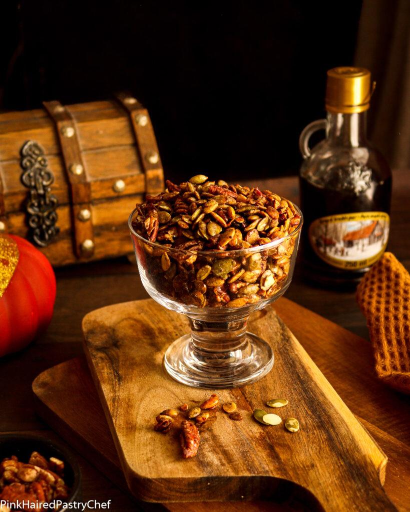 Maple Candied Pumpkin Seeds and Pecans Recipe - Pink Haired Pastry Chef