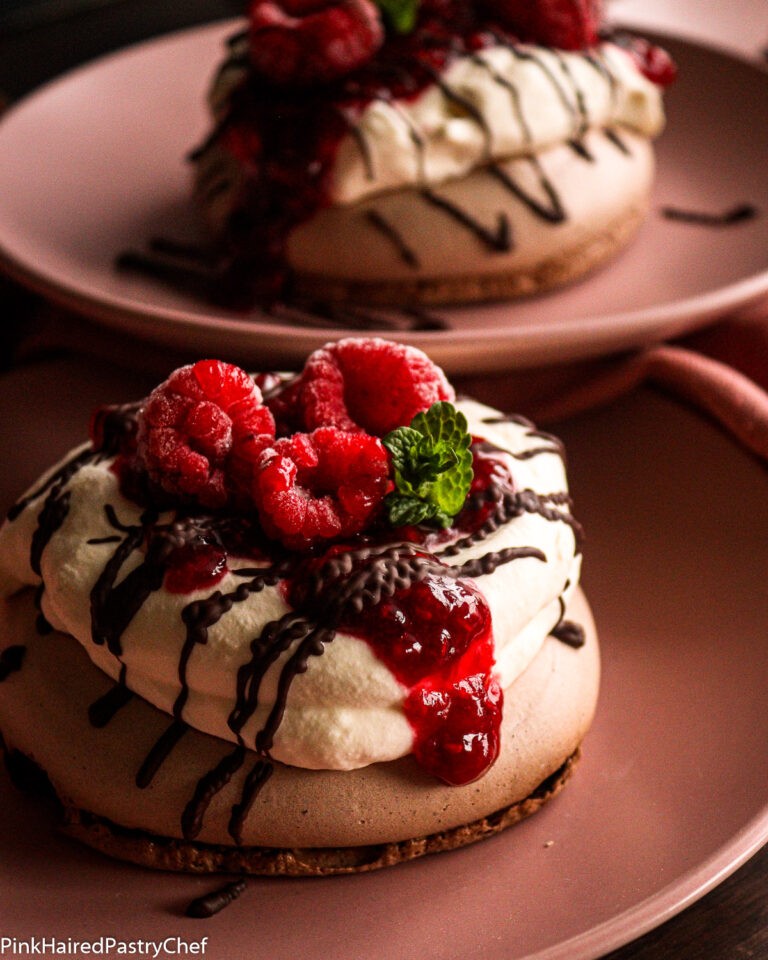 Individual Chocolate Raspberry Pavlovas Recipe - Pink Haired Pastry Chef