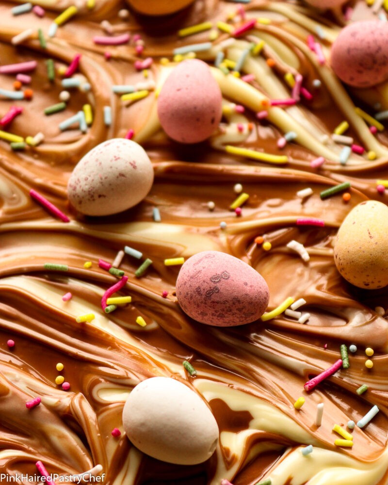 Easter Mini Eggs Chocolate Bark Recipe - Pink Haired Pastry Chef