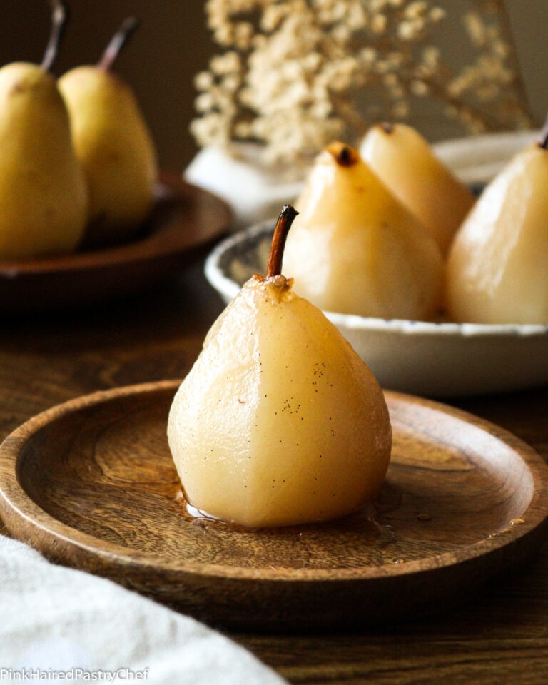 Vanilla Poached Pears Recipe - Pink Haired Pastry Chef